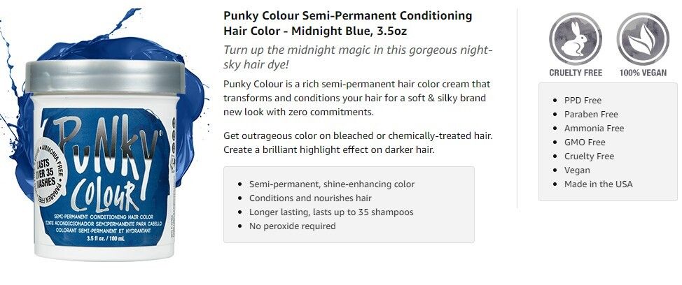 PUNKY COLOUR | 半永久護理染髮劑 100ml - 午夜藍 (Midnight Blue) (香港行貨) | HKTVmall ...