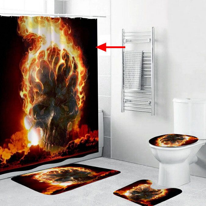 CW | 浴室防水數碼印花浴簾(YUL-1457-燃燒骷髏頭 180*180cm) | HKTVmall 香港最大網購平台