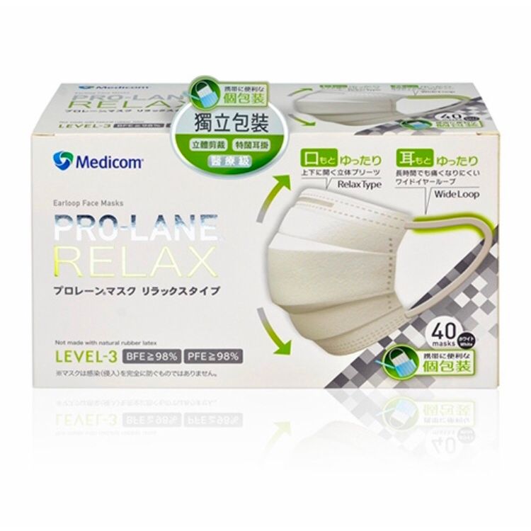 Medicom | ProLane Relax 醫用成人口罩 ASTM Level 3 - 白色 40片獨立包裝 (4894476018340 ...