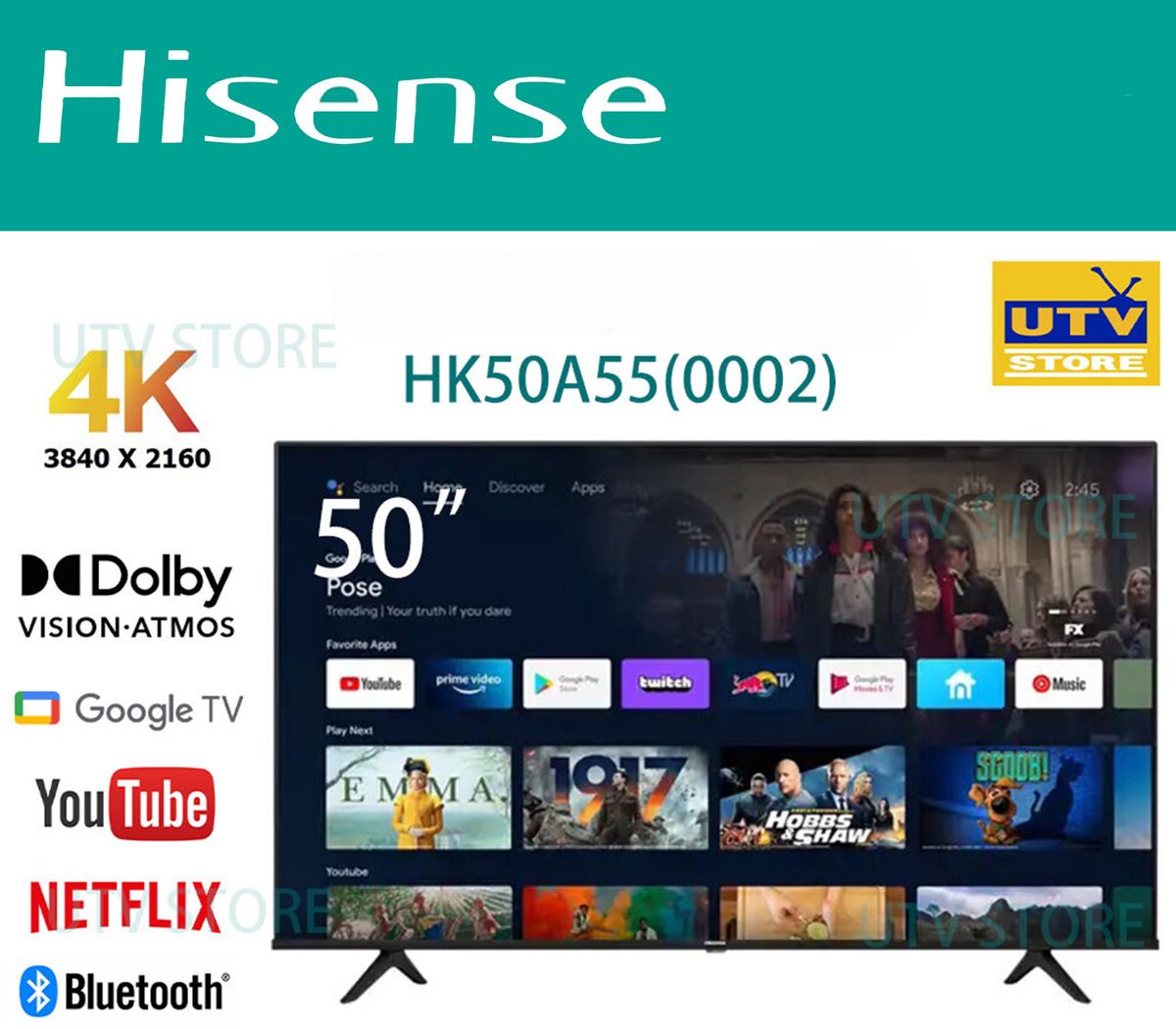 海信 | HK50A55(0002) 50吋 4K 超高清電視GOOGLE TV A55 | 屏幕尺寸 : 50吋 | HKTVmall 香港最大網購平台
