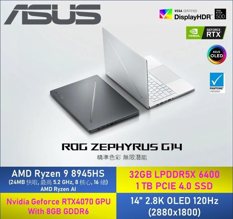 華碩 | ROG Zephyrus G14 (2024) GA403UI-QS046W[Ryzen 9 8945HS / 32GB / 1TB ...