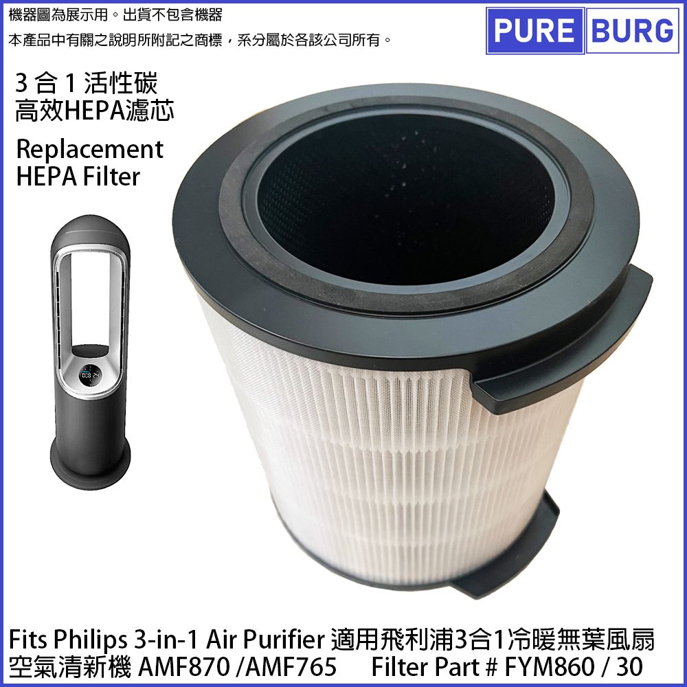 淨博 | 適用於 Philips 飛利浦 AMF870/35 & AMF765/30冷暖無葉風扇3合1空氣清新機活性碳&HEPA替換用濾網濾芯 ...