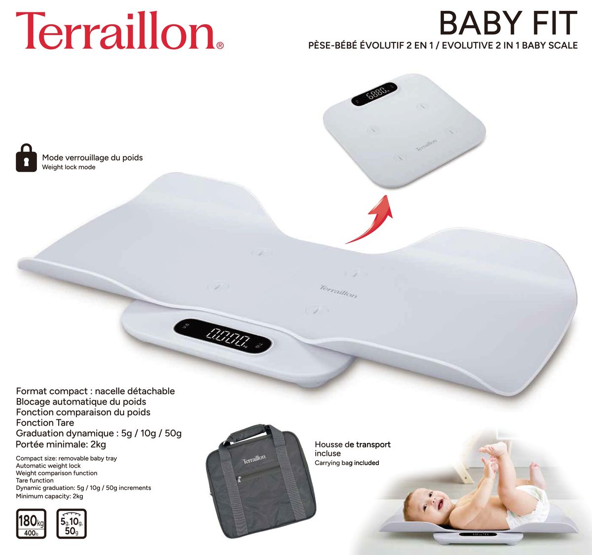 Terraillon | Baby Fit 2in1 Baby Scale | Color : White / Color ...
