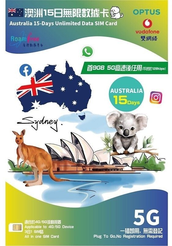 3香港 | 【澳洲】15日 5G/4G 無限上網數據卡 (9GB FUP) [H20A217] | HKTVmall 香港最大網購平台