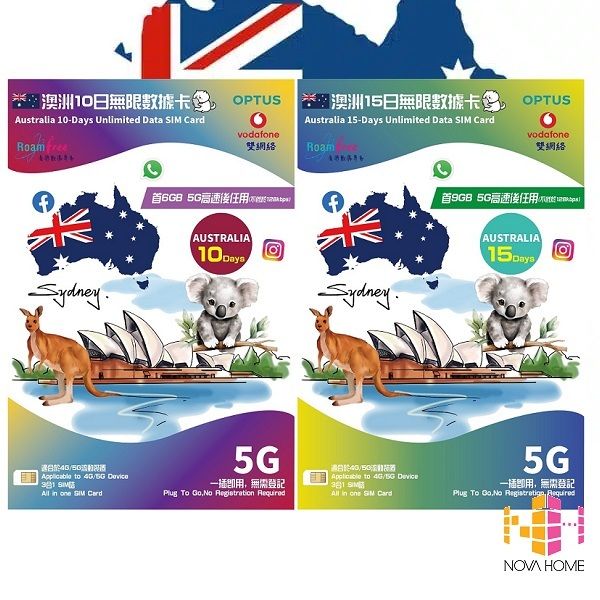 3香港 | 3HK 澳洲 10日 | 10天 5G / 4G 無限上網卡 | 數據卡 (6GB FUP) | 雙網絡 OPTUS / Vodafone | 旅行日數 : 10 ...