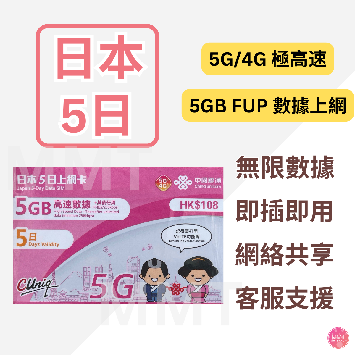 中國聯通 | 日本【5日 5GB FUP】5G/4G 極高速 無限數據卡 上網卡 電話卡 旅行電話咭 Data Sim咭 | HKTVmall 香港最大網購平台