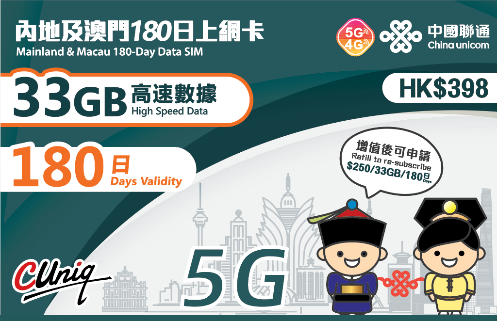 中國聯通 | 中國180 天33GB上網 | HKTVmall 香港最大網購平台