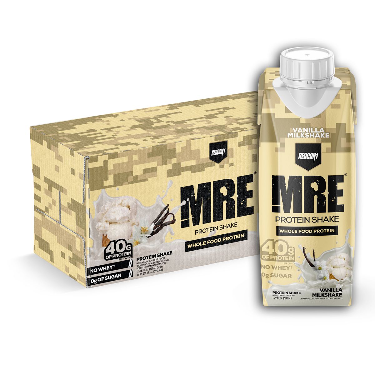 Redcon1 | 40g 蛋白質即飲蛋白奶昔 500ml x12 - 雲呢嗱味 (有效期至2024年06月30日) | HKTVmall 香港最大網購平台