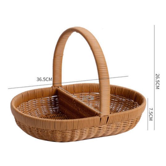 全城熱賣 | 手工仿籐編織收納筐戶外野餐收納籃（棕色-分格高提手）尺寸：36.5*7.5CM） | HKTVmall 香港最大網購平台