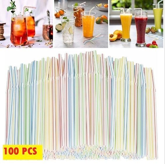 Jesto Pig | [100 sticks] Disposable colored strip curved straws ...