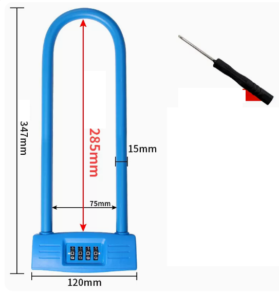 KF | 防剪防盜U形密碼鎖（【中長款】藍色（內長28.5cm））(可鎖距離285mm） | HKTVmall 香港最大網購平台
