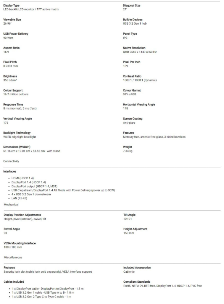 Dell | Dell P2723DE 27 IPS USB-C 2K Monitor | HKTVmall The Largest HK ...