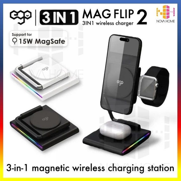 ego | EGO MagFlip 2 @ 3合1 15W Magsafe 充電座 - 黑色 | 顏色 : 黑色 | HKTVmall 香港最大網購平台