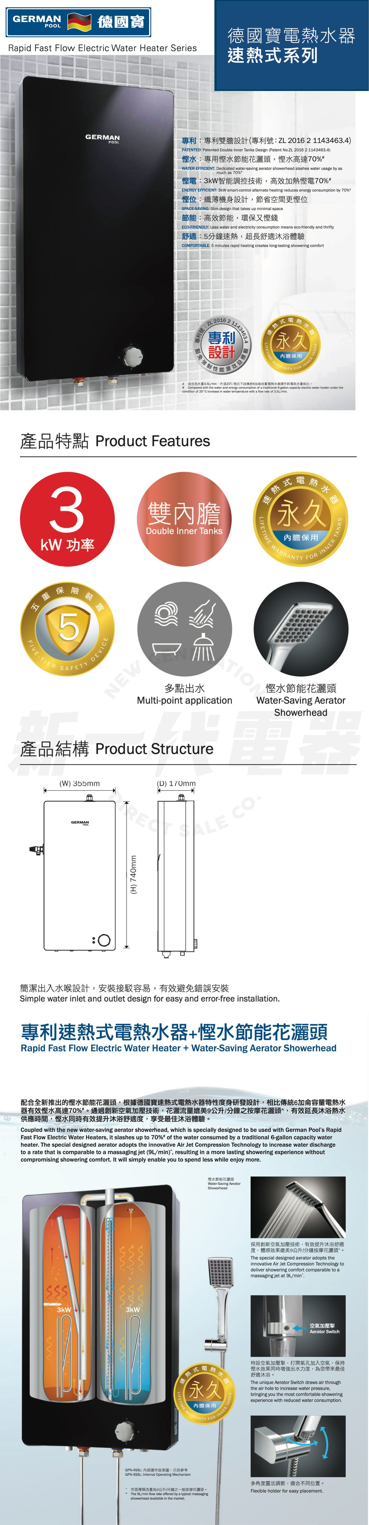German Pool | GPU6SSM -Rapid Fast Flow Electric Water Heater (Central ...