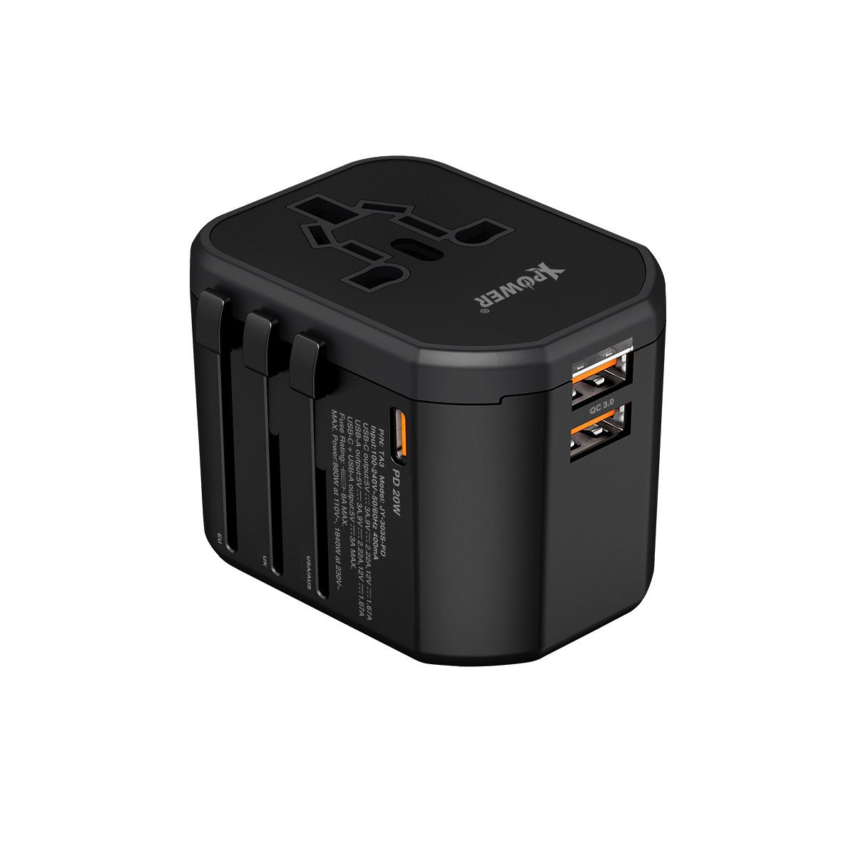 XPOWER | (Black) TA3 20W PD Travel Adapter xp-ta3-bk/ jy-303s-pd-bk ...