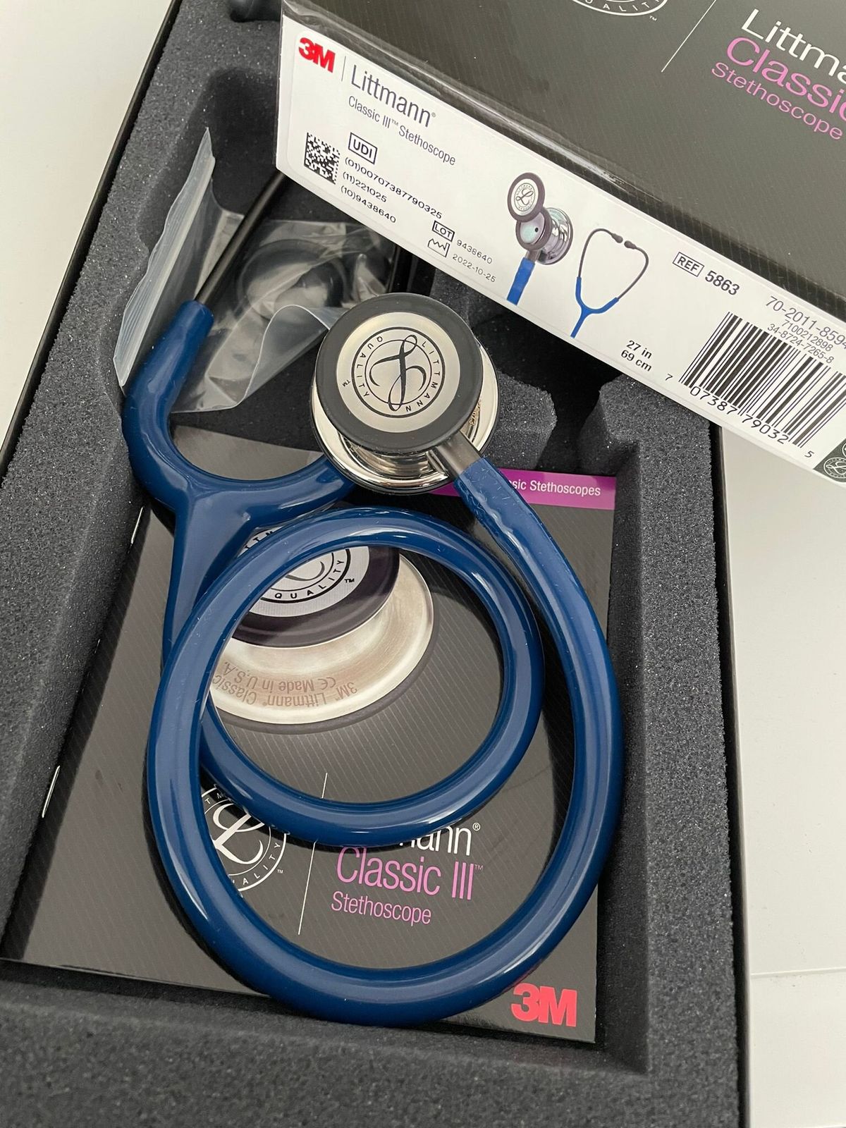 3M™ | Littmann 經典III型醫用聽診器 5863 Mirror - Finish Chestpiece, Navy Blue ...