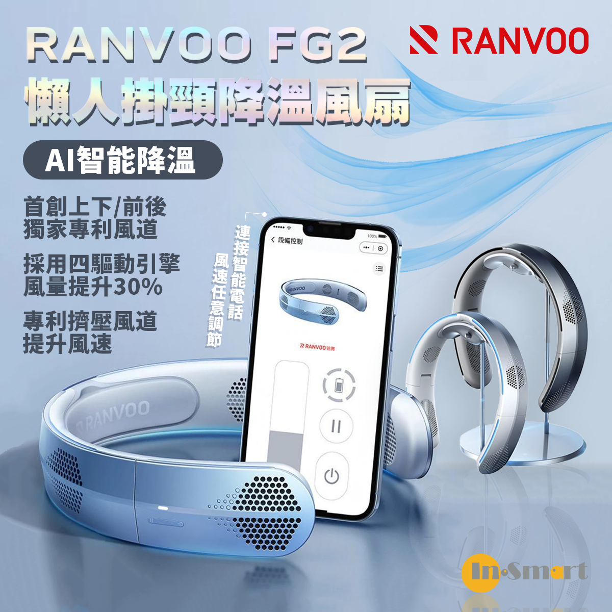 RANVOO | FG2 Mini Portable AI Neck Cooling Fan - blue | Color : Blue ...