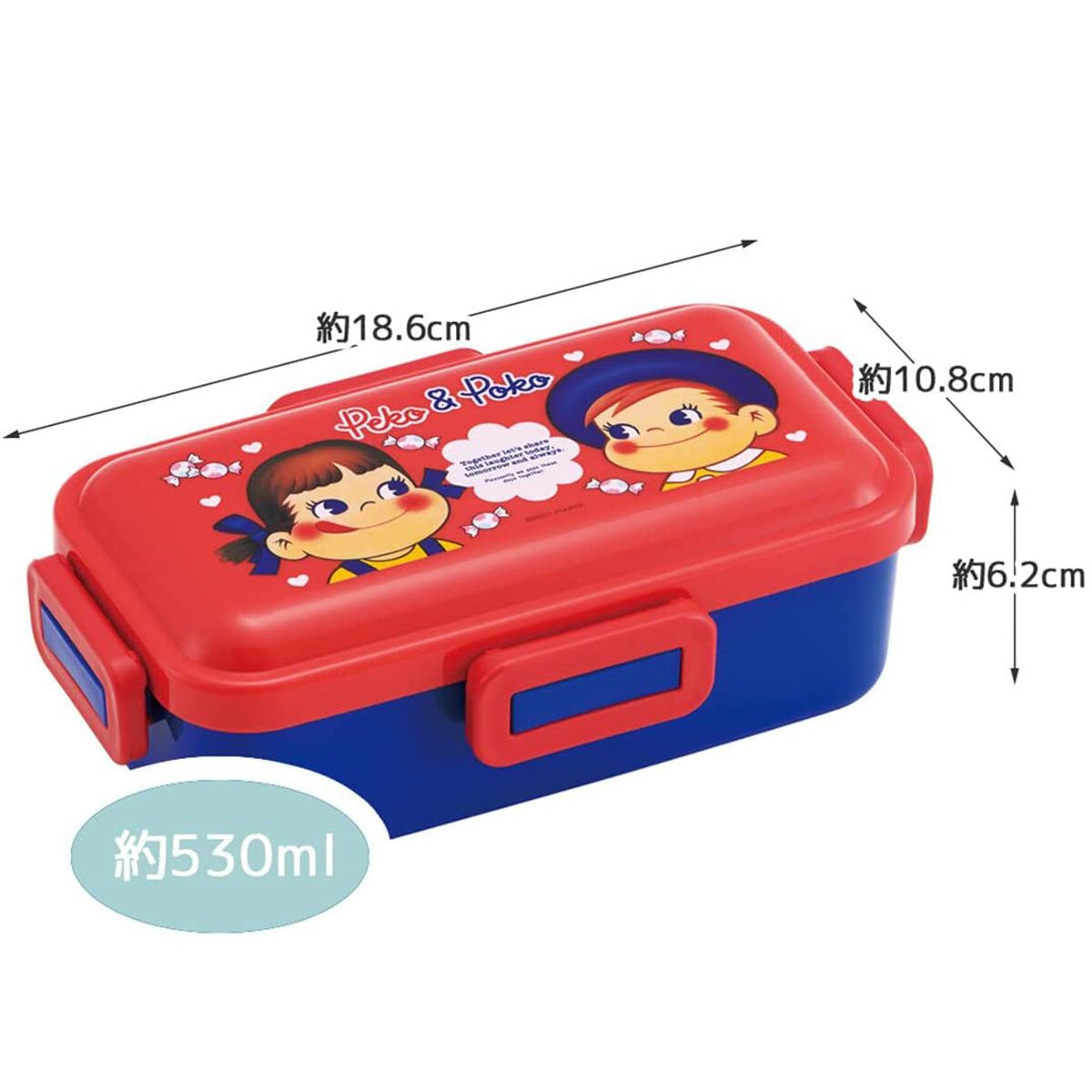 不二家 | 日本 不二家 牛奶妹Milky Peko & Poko 紅藍拼色 抗菌 長形單層四扣間隔密實午餐盒 (276)【市集世界 - 日本 ...