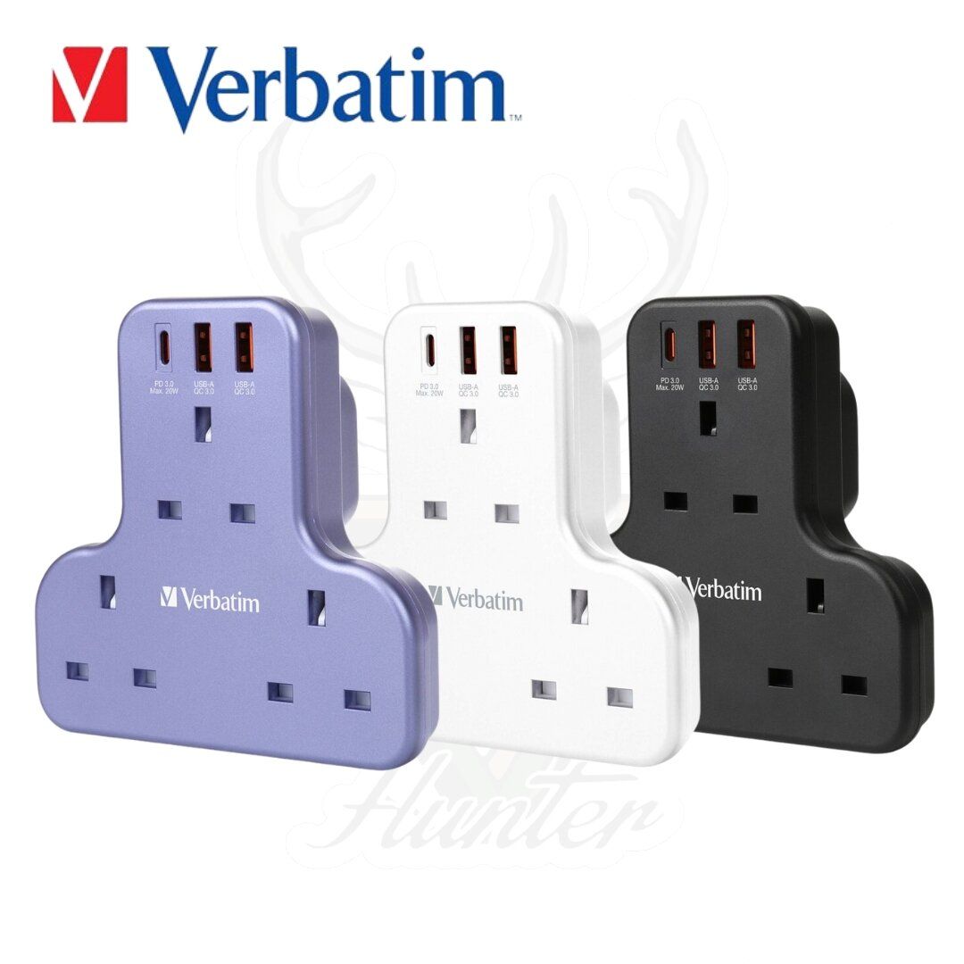Verbatim | 3 Socket PD & QC 3.0 Flat Wall Outlet Extender - Black ...