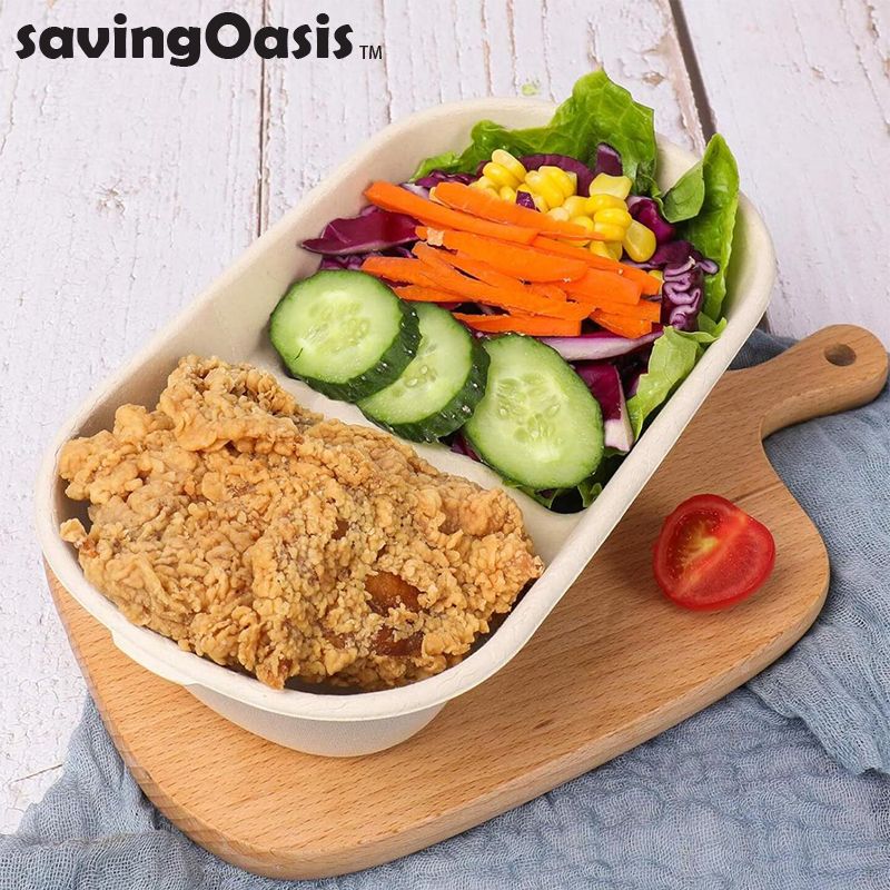 MasterTool | 【2分格 | 可降解及可微波爐用 | 50件】Savingoasis 環保竹漿紙午餐盒(1000ml) 2分格紙漿餐盒 午餐盒 輕食飯盒 沙拉盒 外送外賣餐盒 帶蓋 ...
