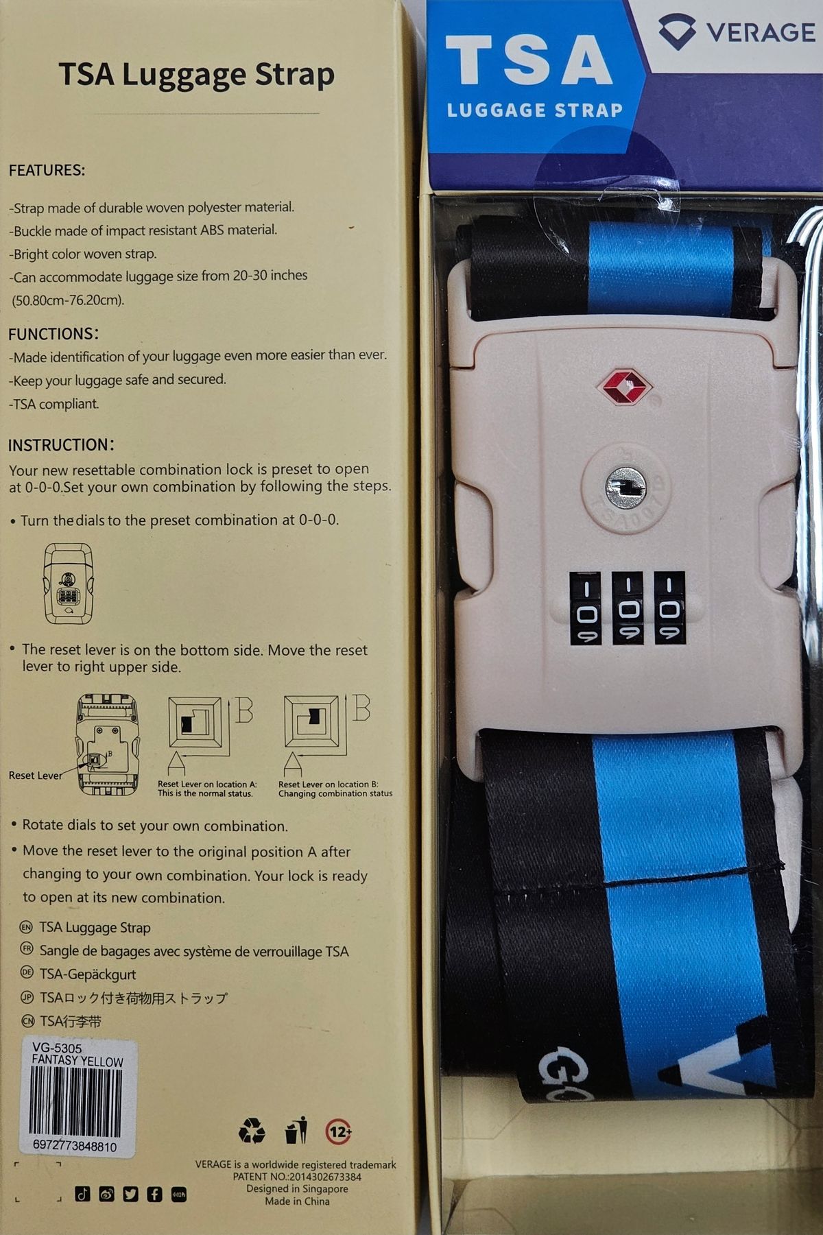 維麗杰 | VERAGE TSA LOCK LUGGAGE STRAP BLUE | 顏色 : 深藍/白 | HKTVmall 香港最大網購平台