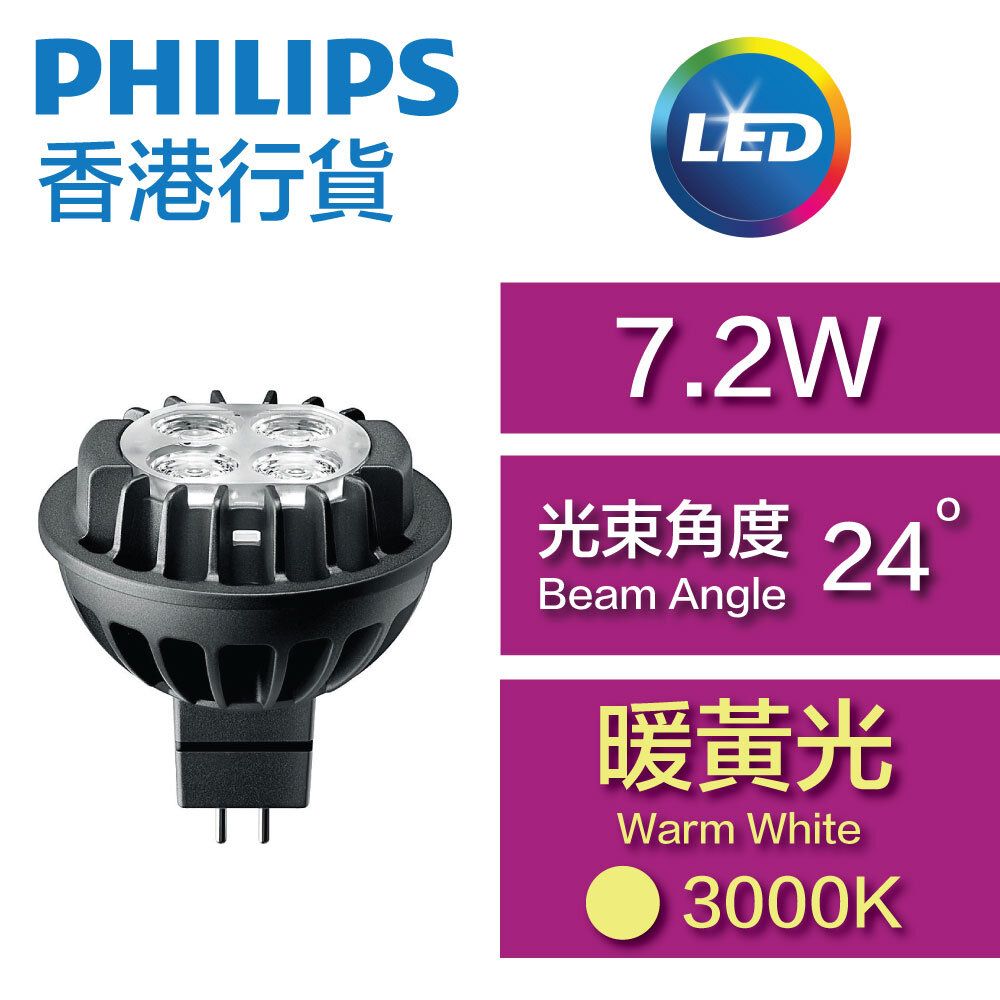 PHILIPS | Master LED MR16(Dimmable) - 7.2W / GU5.3 / Warm White 3000K ...