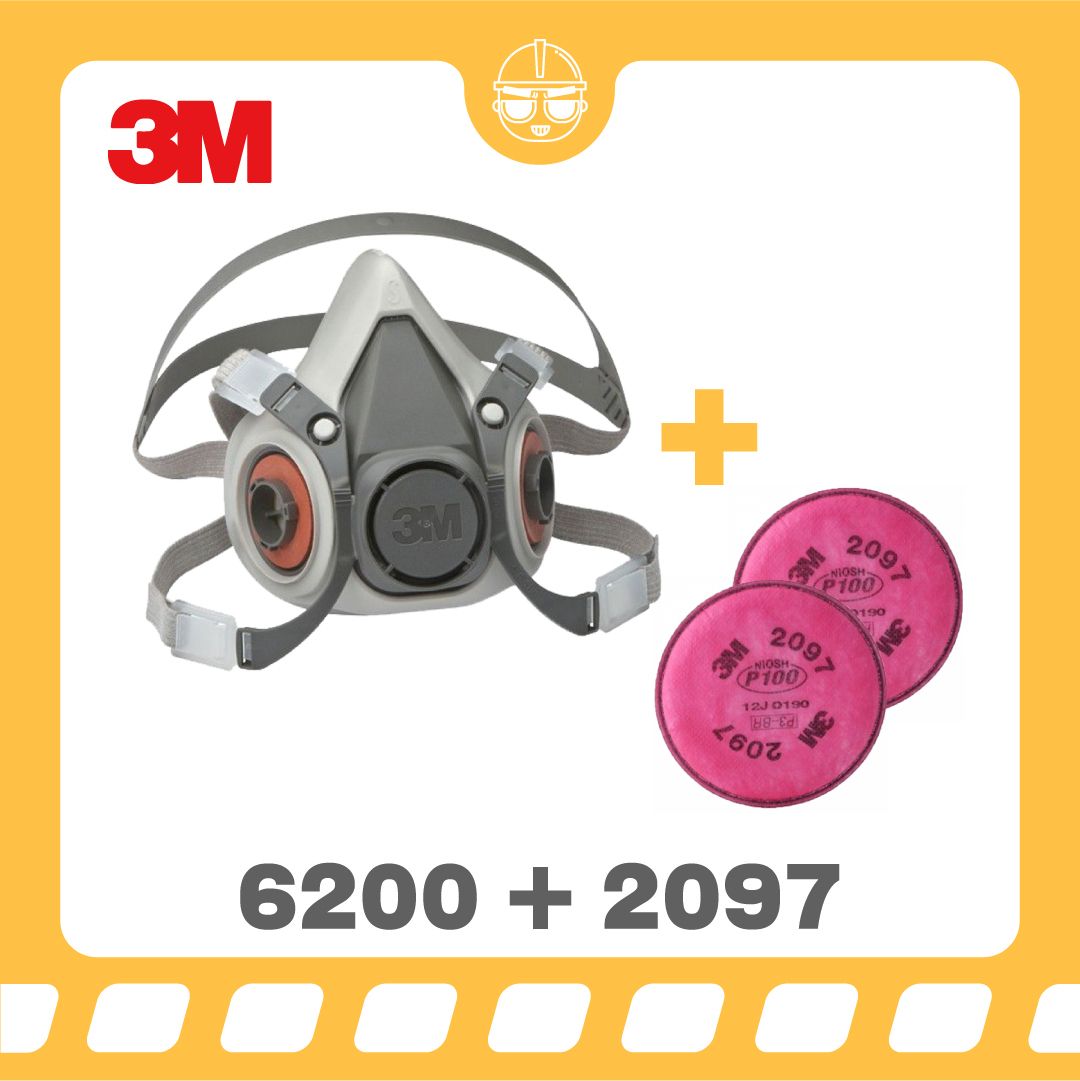 3M™ | 3M 雙過濾口罩面罩 (中碼) (6200) + 2097 P100 顆粒物過濾棉 (1對) | HKTVmall 香港最大網購平台