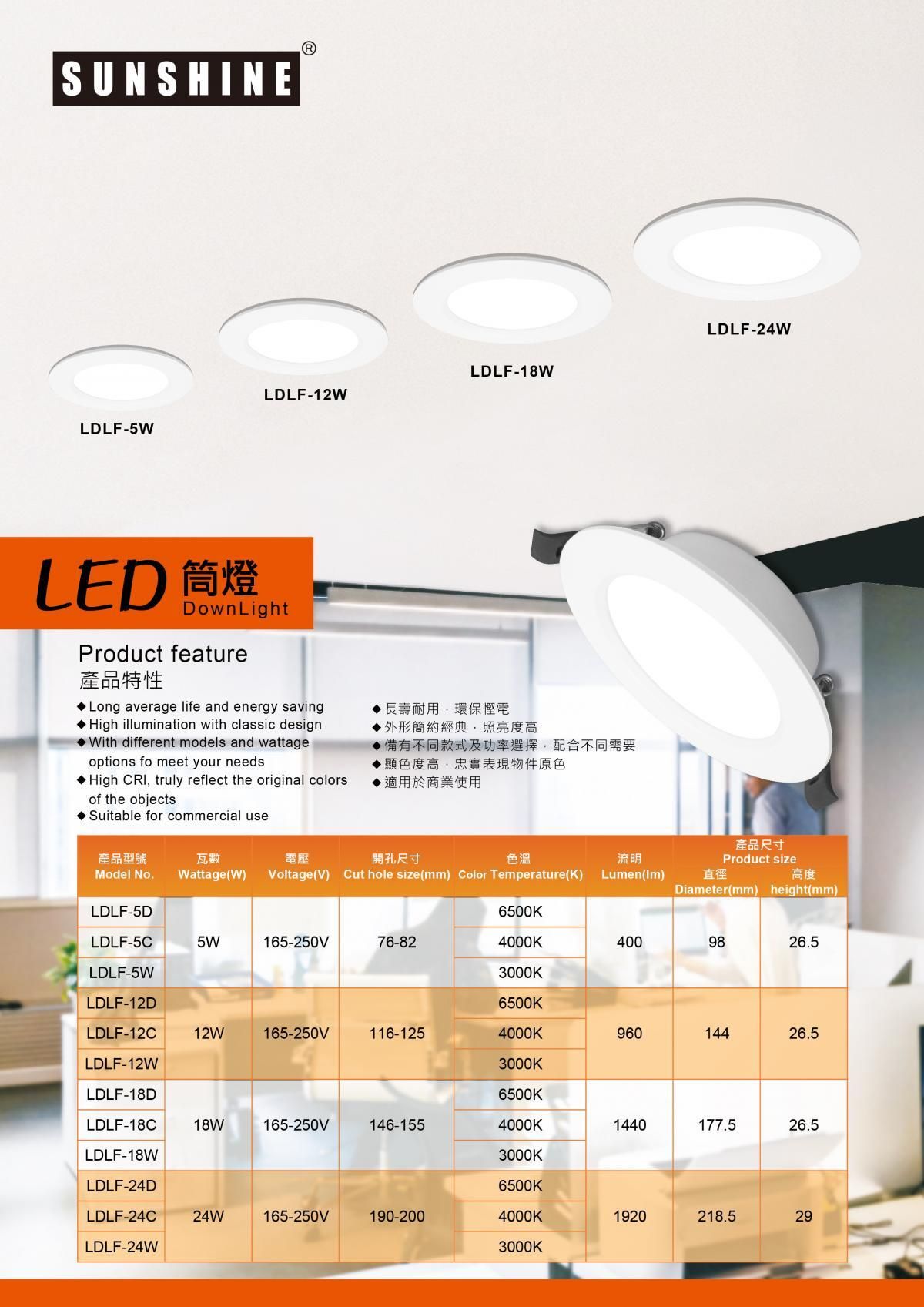 陽光 | (LDLF-12D)LED一體化超薄筒燈 12W 白光6500K | 尺碼 : 冷白光 | HKTVmall 香港最大網購平台