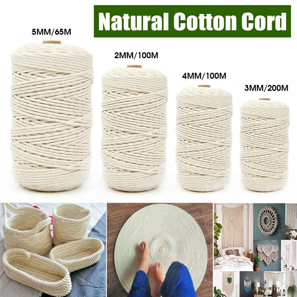 Tuenmall | 3mm / 200M Natural Cotton Cord Twine Braided Rope Cord Sash ...