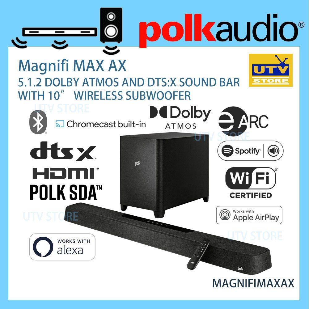 polk | MAGNIFI MAX AX 旗艦 5.1.2 杜比全景聲和 DTS:X 條形音箱 帶 10 英寸無線低音炮 ...