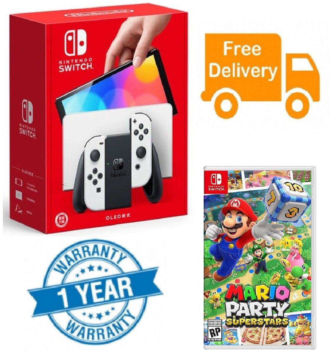 任天堂 | Nintendo Switch OLED款式 Mario Party Superstars 瑪利歐派對 超級巨星 遊戲套裝 | 顏色 : 白色 | HKTVmall 香港最大網購平台