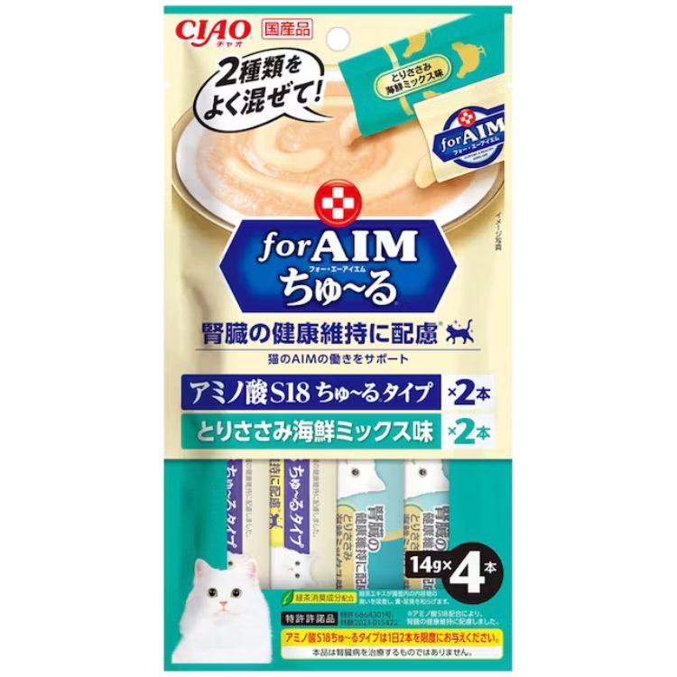 CIAO | for AIM 腎臟健康維持 S18胺基酸 貓醬醬 (雞肉 + 海鮮味) 14g × 4 | HKTVmall 香港最大網購平台