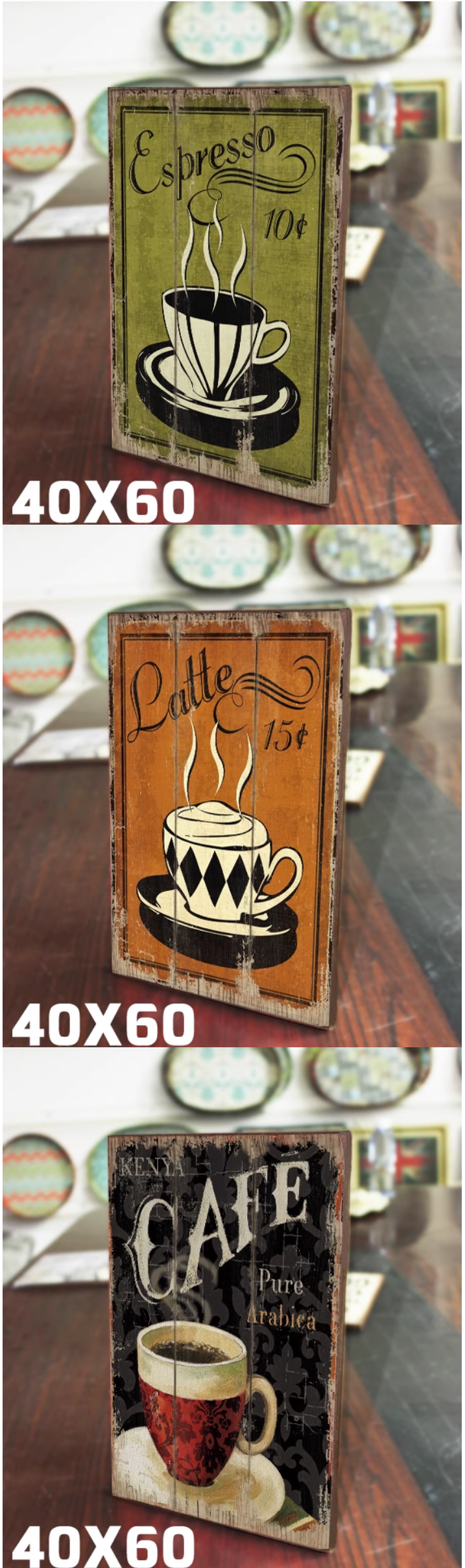 Others | 咖啡館酒吧英文復古做舊木板畫牆木掛畫(花色)(尺寸:40*60CM,厚度9mm)#Z164030023 | HKTVmall 香港最大網購平台