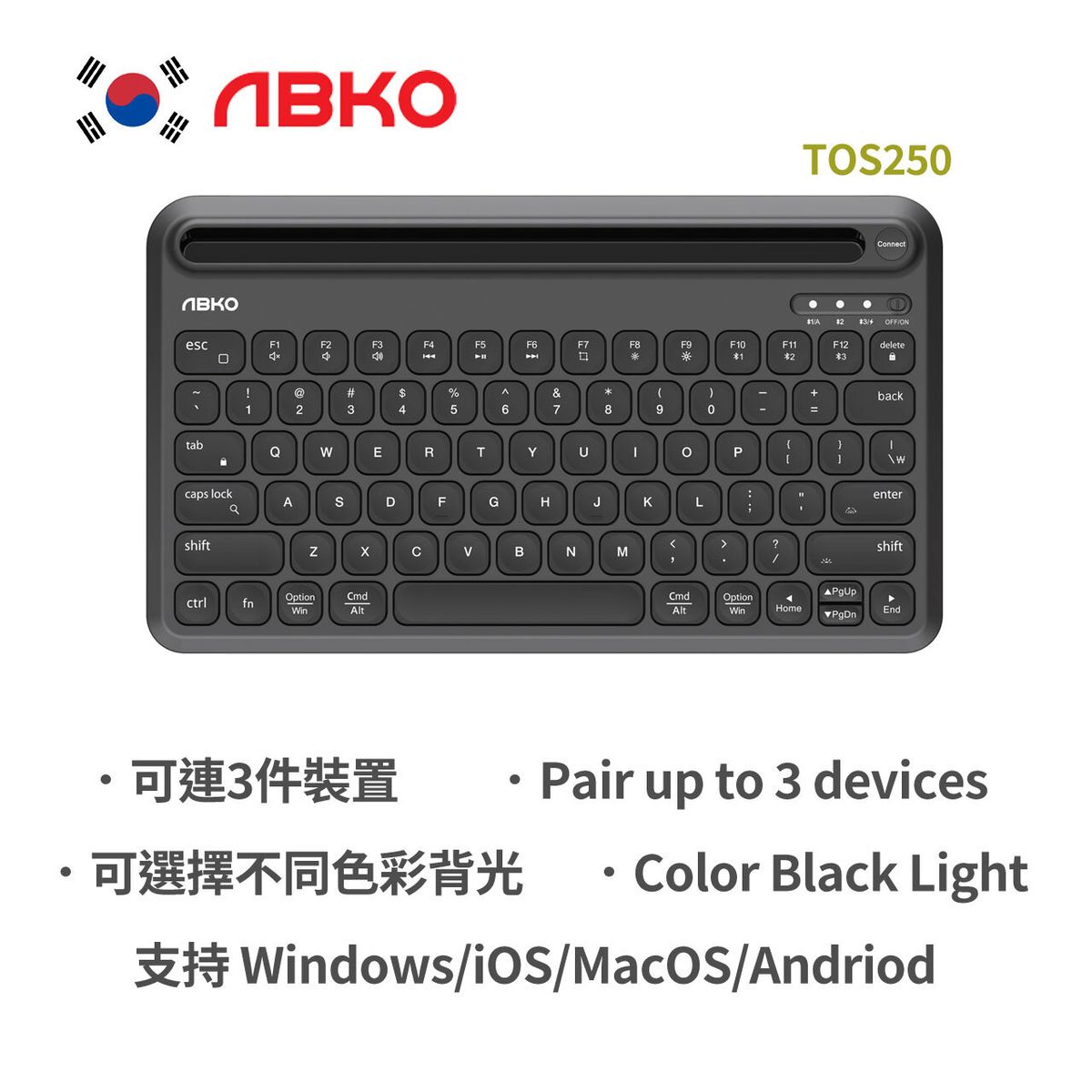 ABKO | TOS250 多設備無線鍵盤 背光鍵盤 藍芽鍵盤 支持MacOS/iOS/Andriod/Windows | HKTVmall ...