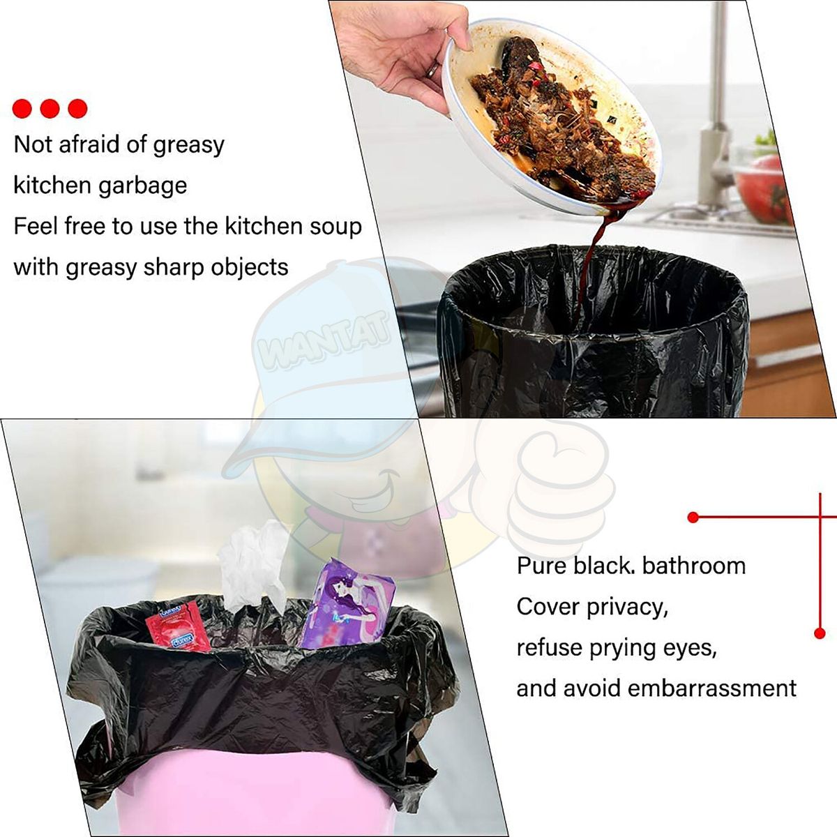 WANTAT | [50 Pcs] Kitchen Thickened Trash Bags, Office, Bathroom, Hotel ...