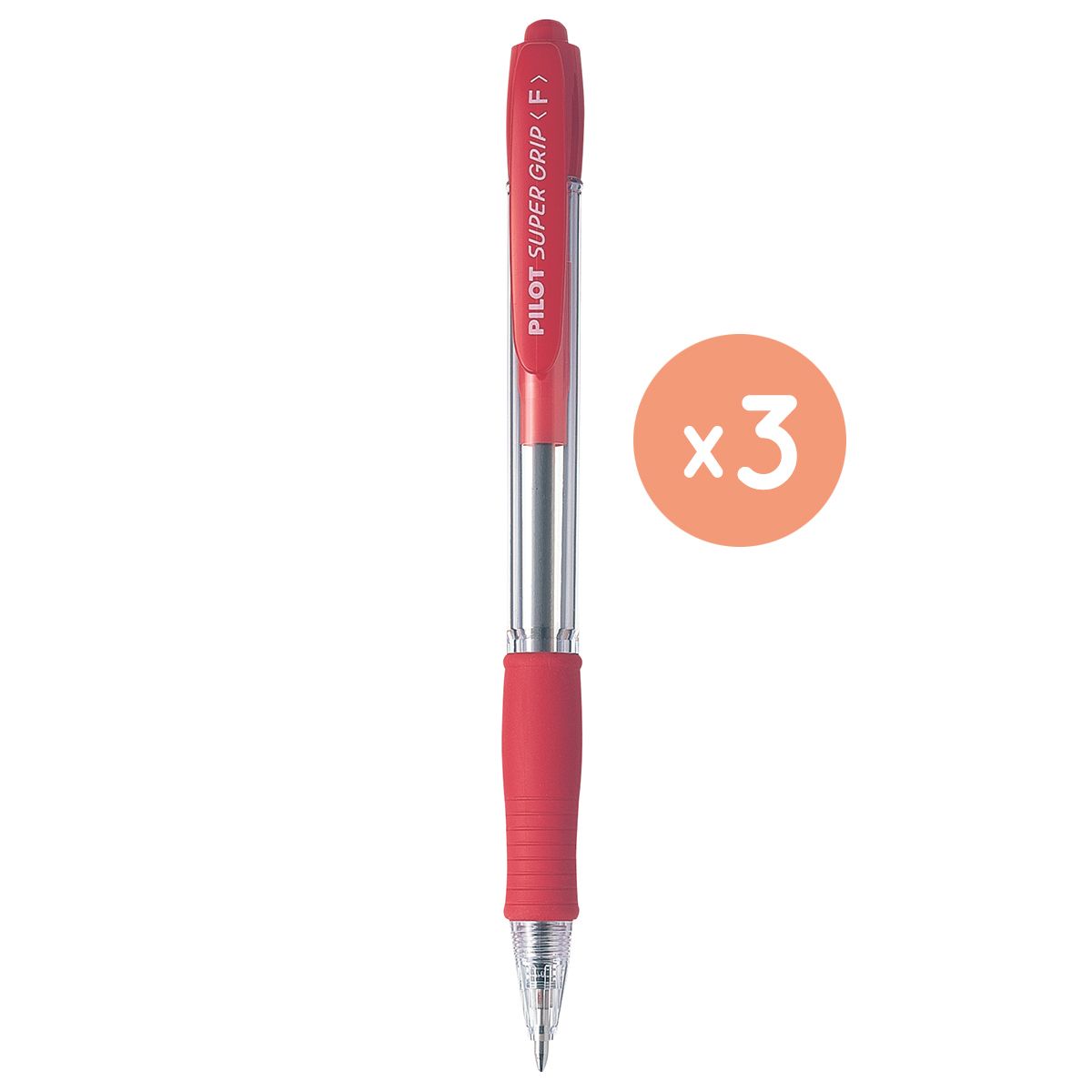 PILOT | BPGP-10R Super Grip 按掣原子筆, 幼咀, 紅色 x 3支 | HKTVmall 香港最大網購平台