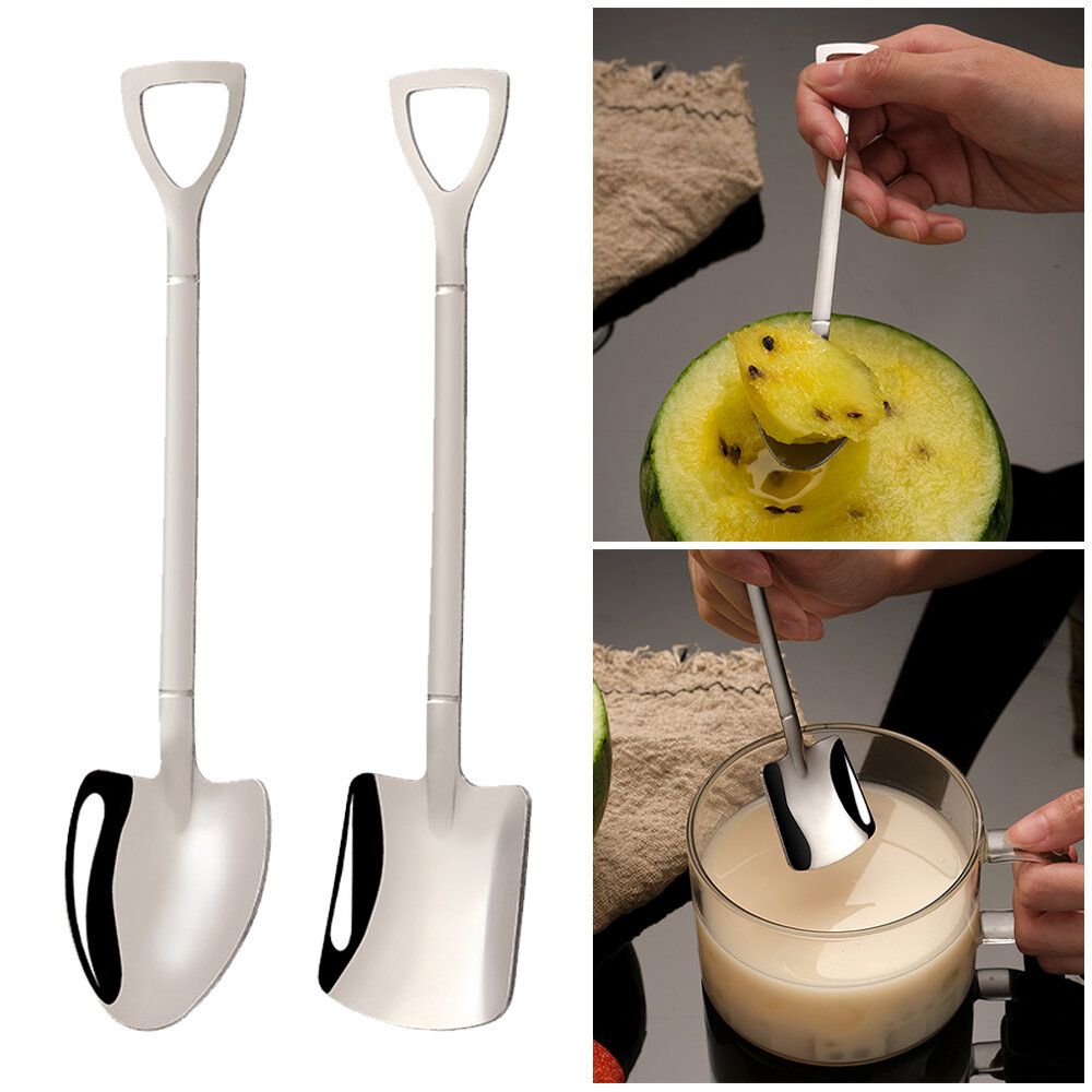 屯京 | 4pcs Flat Head Portable Stainless Steel Kitchen Cutlery Tools Retro Shovel Spoons Set ...