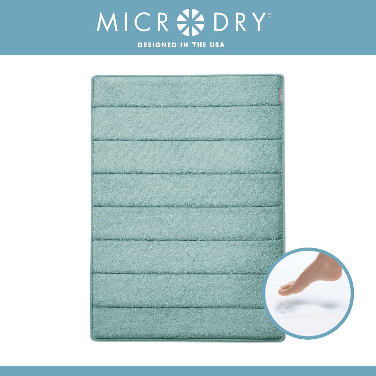 MICRODRY | Quick Dry 43x60 cm 絲光絨織布記憶棉吸水快乾防滑浴室地墊條紋 水藍色 | HKTVmall 香港最大網購平台