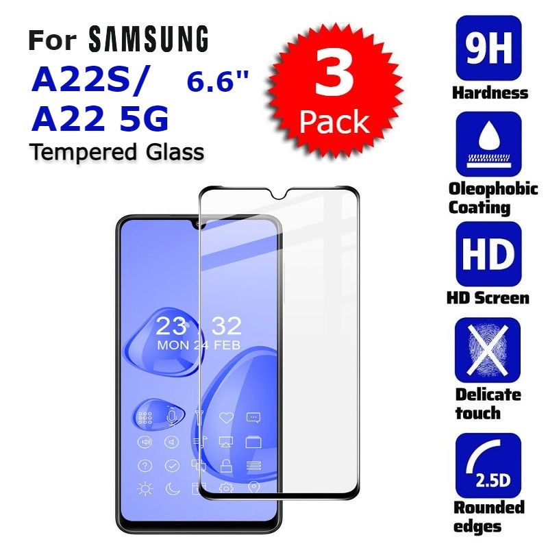 AOE | SAMSUNG-(3片裝)黑邊全屏 A22S/ A22 5G 6.6 鋼化玻璃手機屏幕 日本材料保護貼 9D 硬度, 9H 耐刮花 ...
