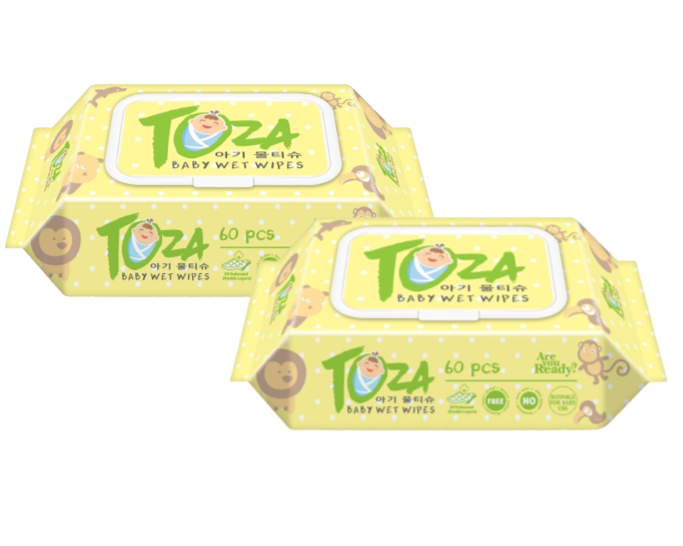 韓國直送 | 韓國Toza 加厚濕紙巾 連揭蓋套裝 (1包60張) x 2包 嬰兒適用/ 柔膚濕紙巾 (黃色) | HKTVmall 香港最大網購平台