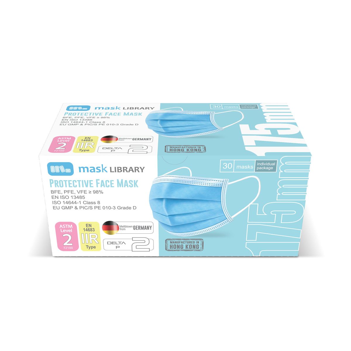 mask LIBRARY | 孖裝-MASK LIBRARY 成人口罩30個一盒，獨立包裝 ASTM LEVEL 2 175mm 2D ...