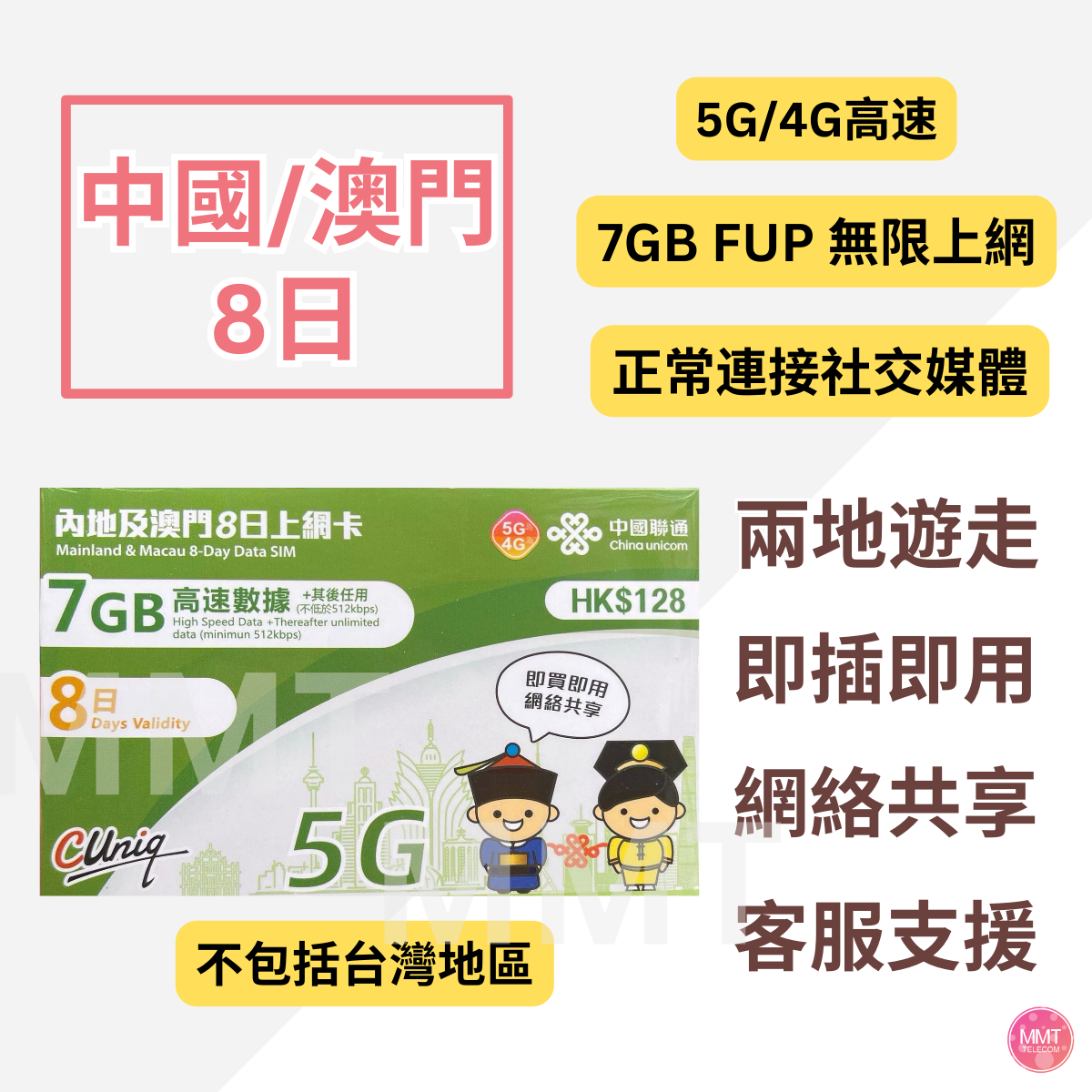 中國聯通 | 中國內地/大陸、澳門【8日 7GB FUP】4G/5G高速數據上網卡 旅行電話卡 Data Sim咭(可連接各大社交平台及香港網站) | HKTVmall 香港最大網購平台