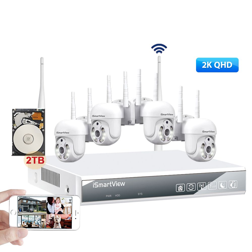 Ismartview 2k Wireless 8ch 2tb Nvr 4 Camera Ptz Security Wireless Ip Camera Auto Pair Plug