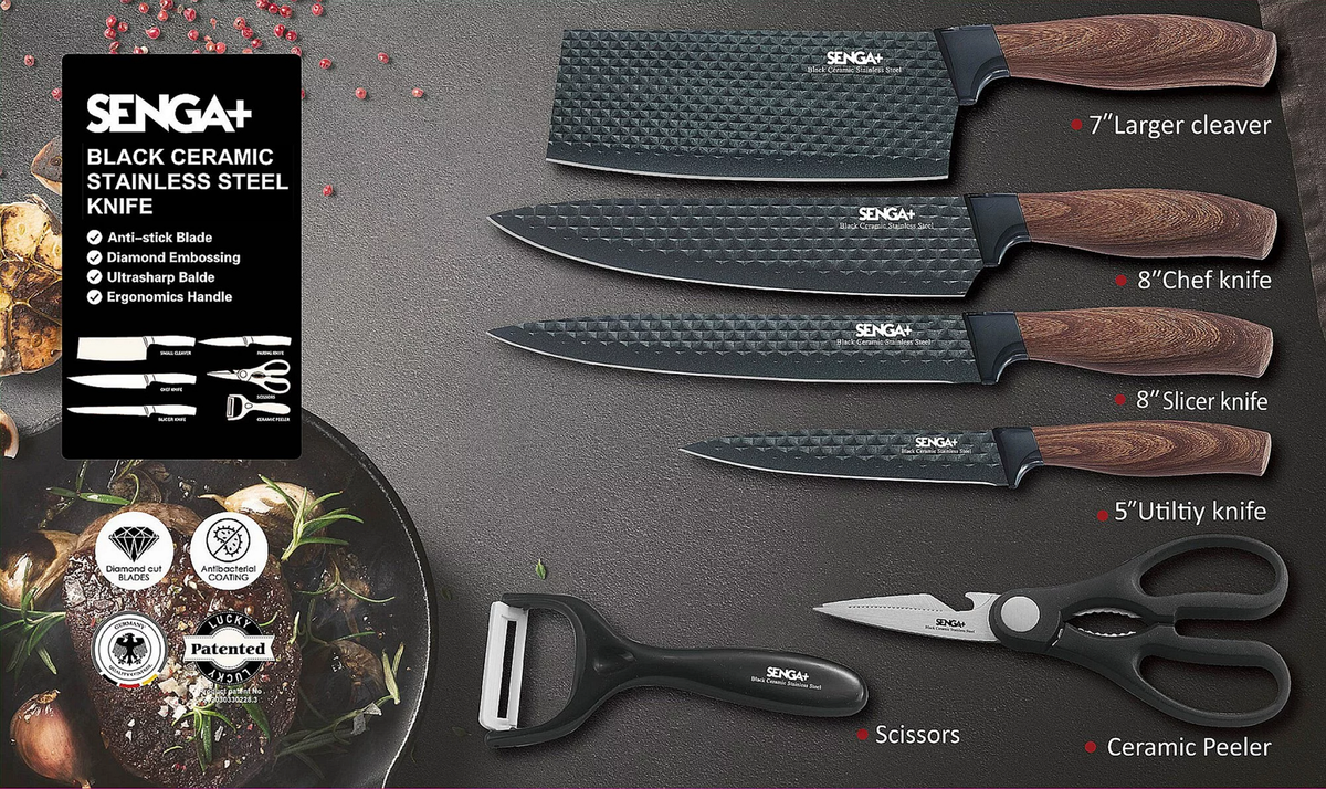 SENGA | LK-WS10 Black Ceramic Stainless Steel Knife (Set of 6 ...
