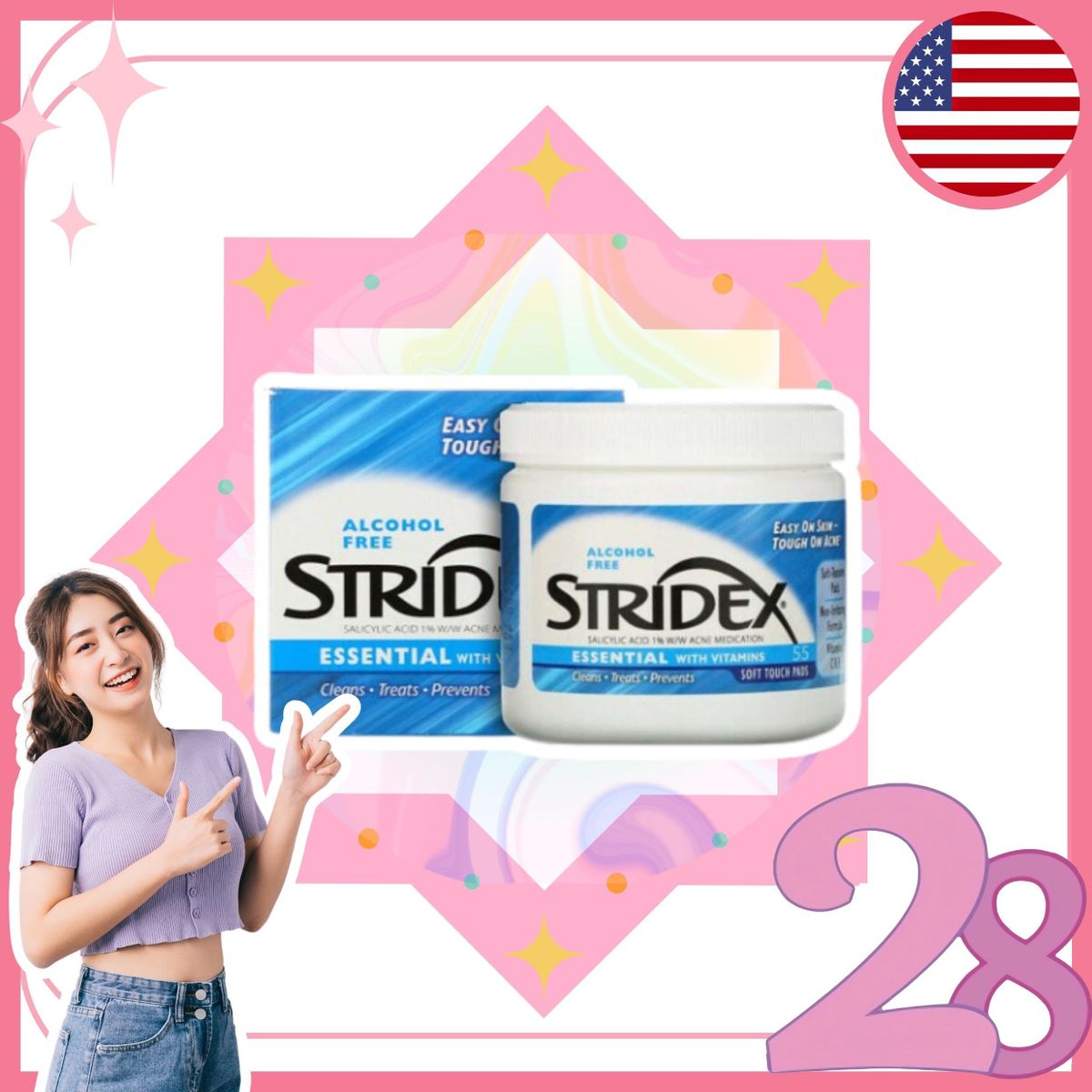 Stridex | *【藍盒】1%水楊酸抗痘痘/去黑頭潔面片55片(不含酒精)(041388010878)【版本隨機發貨】[平行進口] | HKTVmall 香港最大網購平台