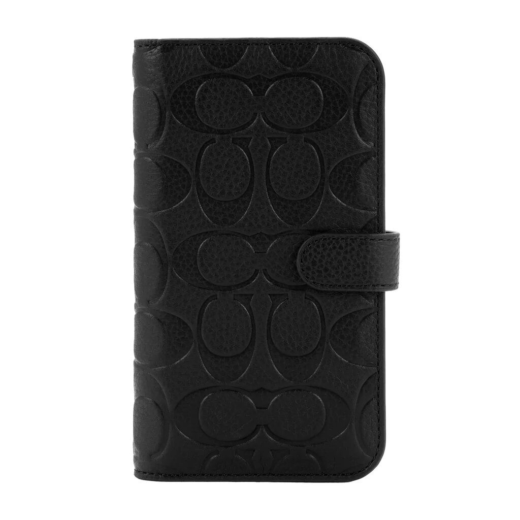 COACH | Leather Folio Case for iPhone 14 Pro 保護殼- Black Emboss Signature C Pebbled Leather ...