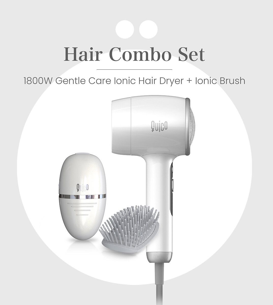 Quico | 1800W Gentle Care Ionic Hair Dryer + Ionic Brush Kit Set (Pearl White) | HKTVmall The ...