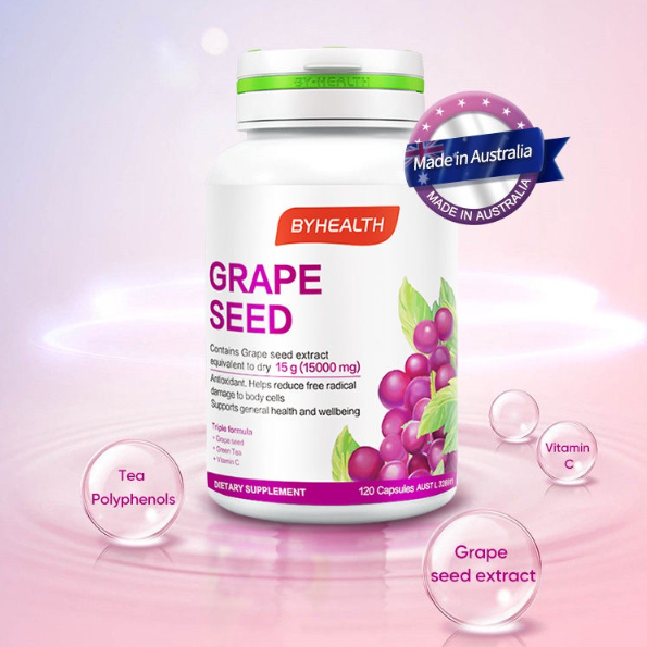 BYHEALTH | 【臨期特價】葡萄籽 15000mg + 維他命c 120粒 (平行進口) EXP: 11/2024 | HKTVmall 香港最大網購平台