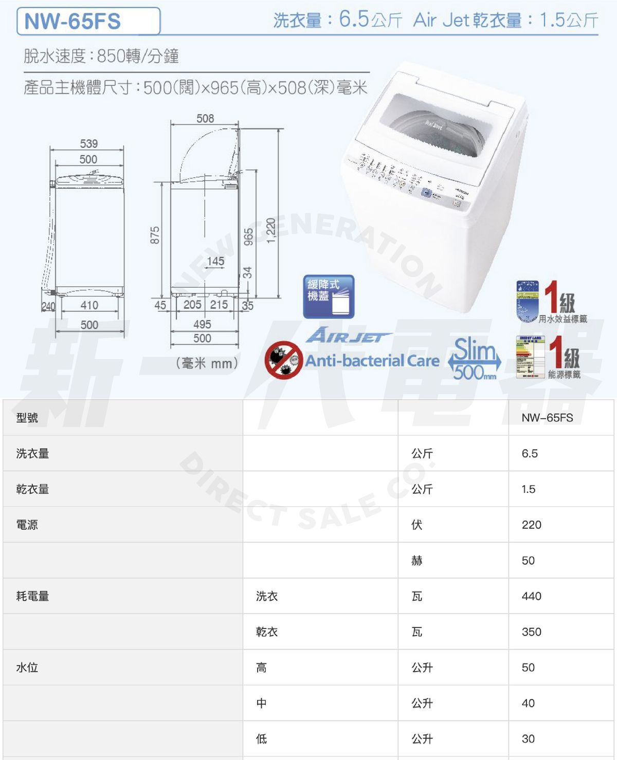 日立 | NW65FS -6.5KG BEAT WAVE系列 日式全自動洗衣機 低水位 (NW-65FS) | HKTVmall 香港最大網購平台