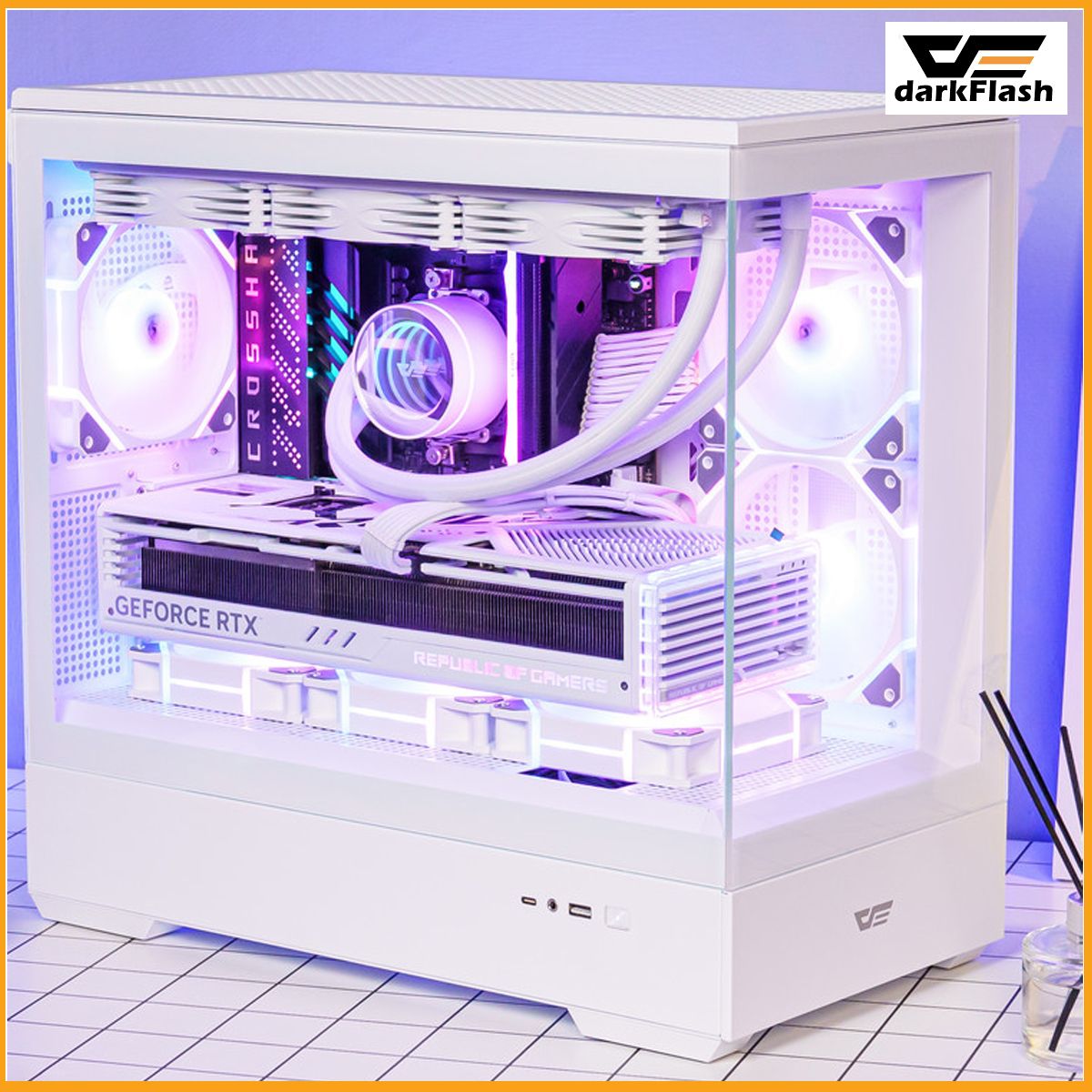 darkFlash | MOTI 鏡之島 M-ATX 白色機殼(標配3顆ARGB風扇) | 顏色 : 白色 | HKTVmall 香港最大網購平台